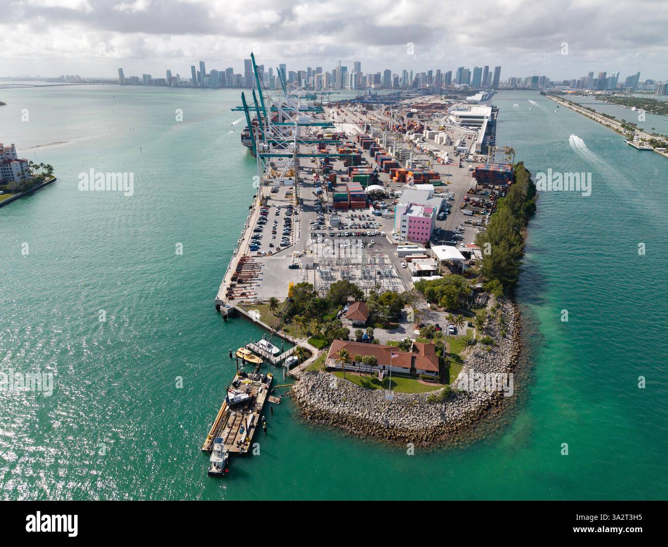Miami, Florida - February 12, 2025: Freight container, maritime. Aerial ...