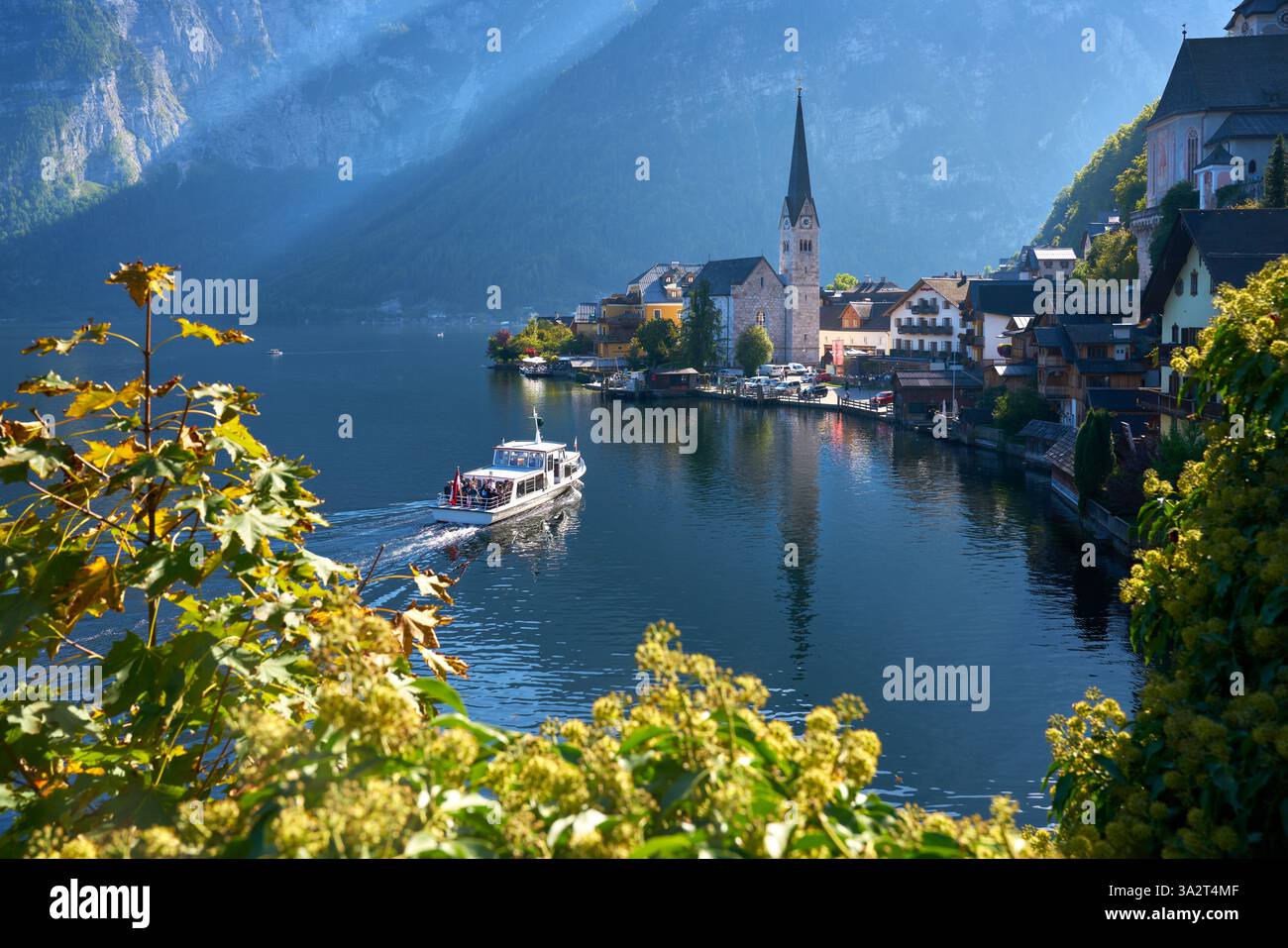 Hallstatt, Austria – September 28, 2023 Hallstatt Village and Passenger ...