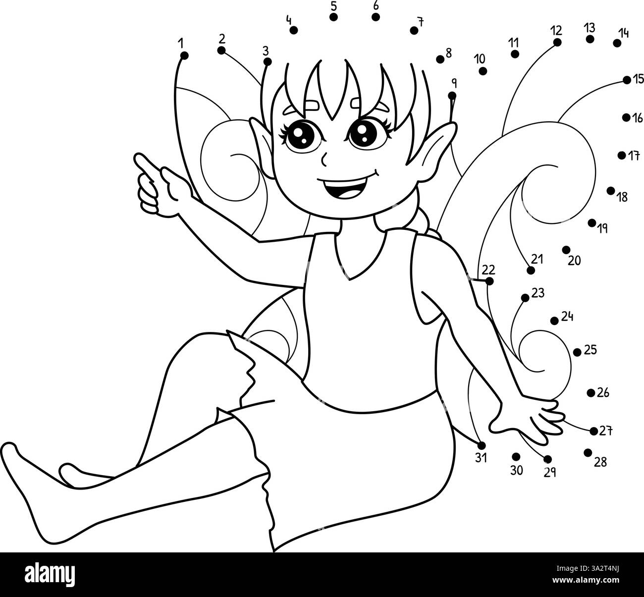 Dot to Dot Sitting Fairy Isolated Coloring Page Stock Vector Image ...