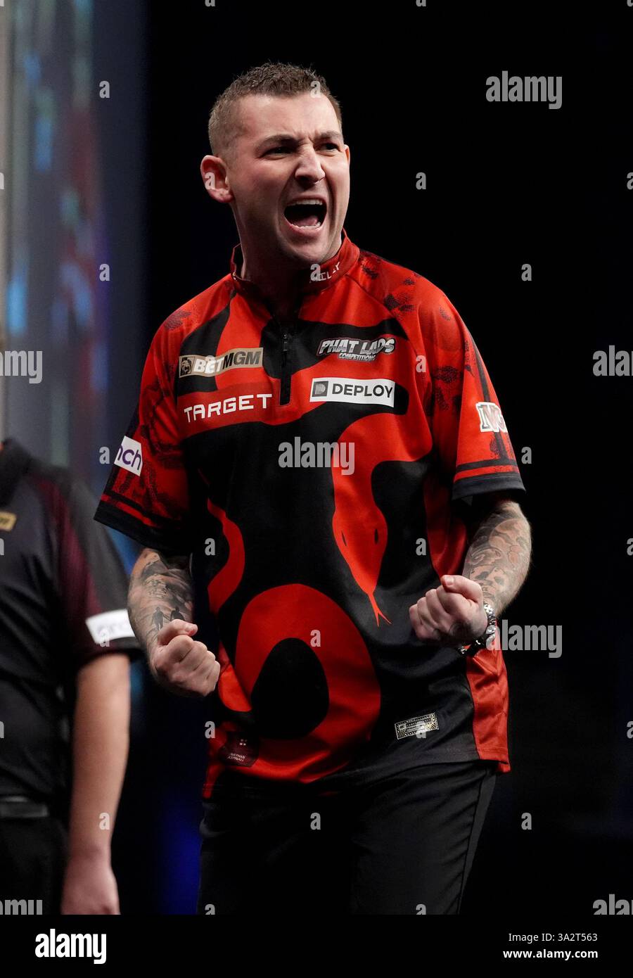 Nathan Aspinall celebrates during night six of the BetMGM Premier ...