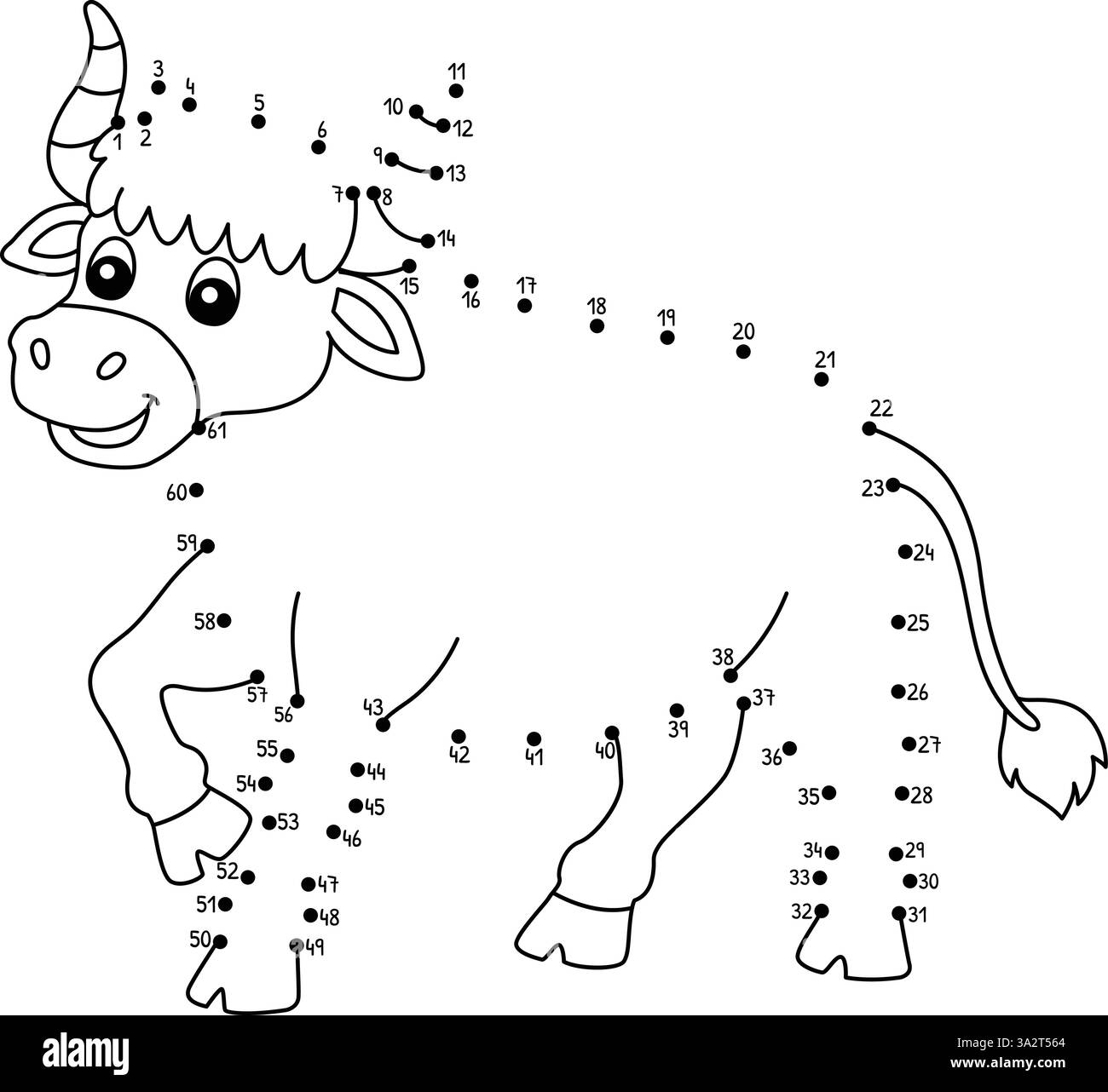 Dot to Dot Ox Farm Animal Isolated Coloring Page Stock Vector Image ...