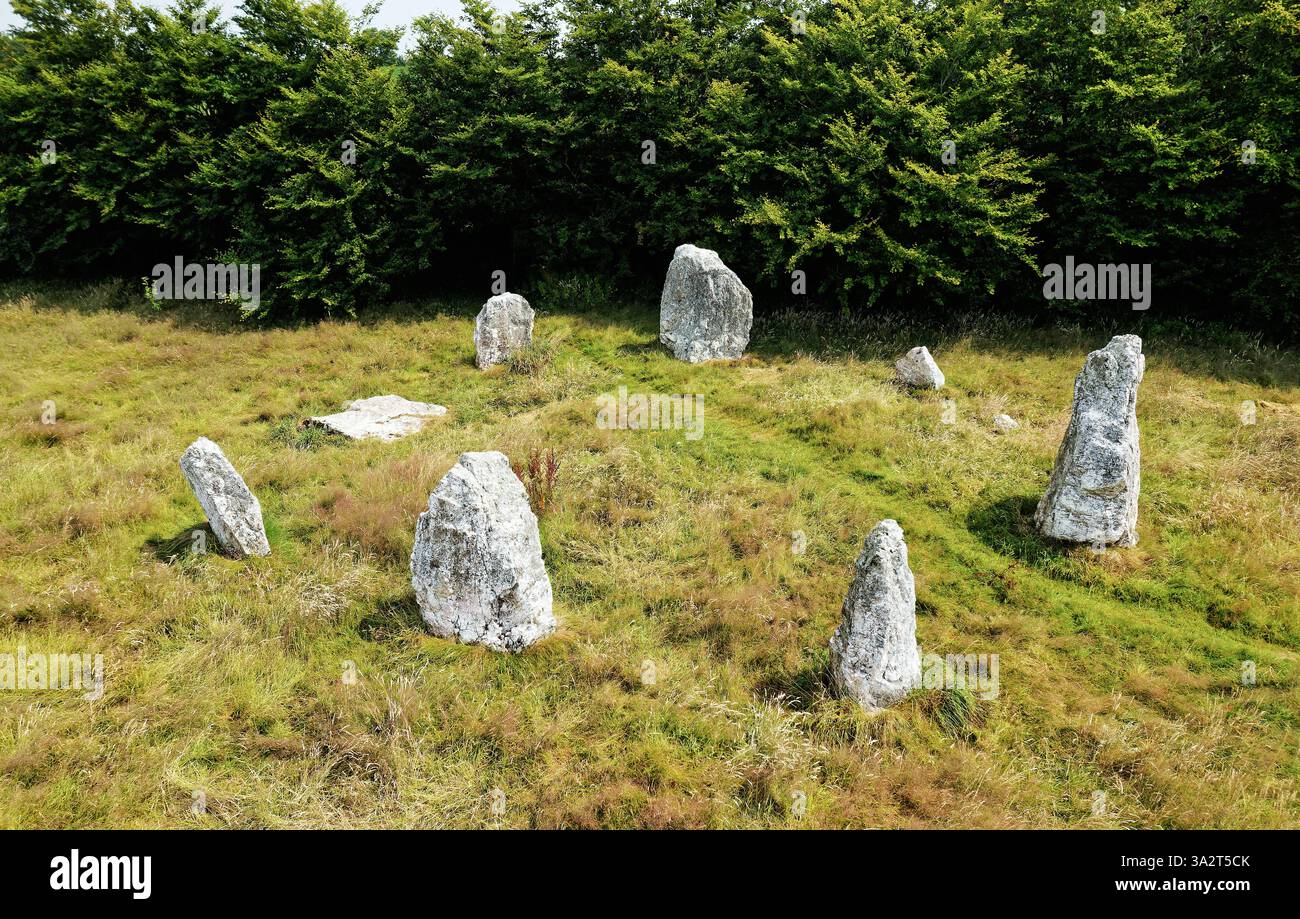 Duloe prehistoric stone circle, Cornwall, England. Restored quartzite ...