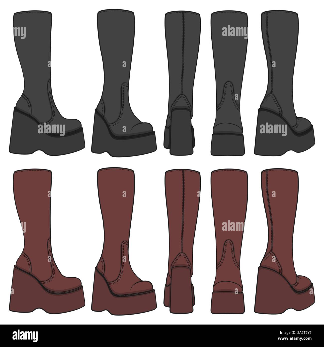 Set of colored retro platform boots. Isolated vector objects on white ...