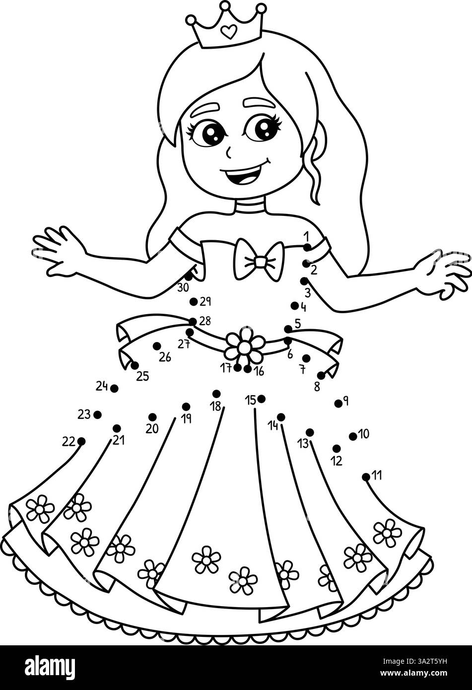 Dot to Dot Happy Princess Isolated Coloring Page Stock Vector Image ...