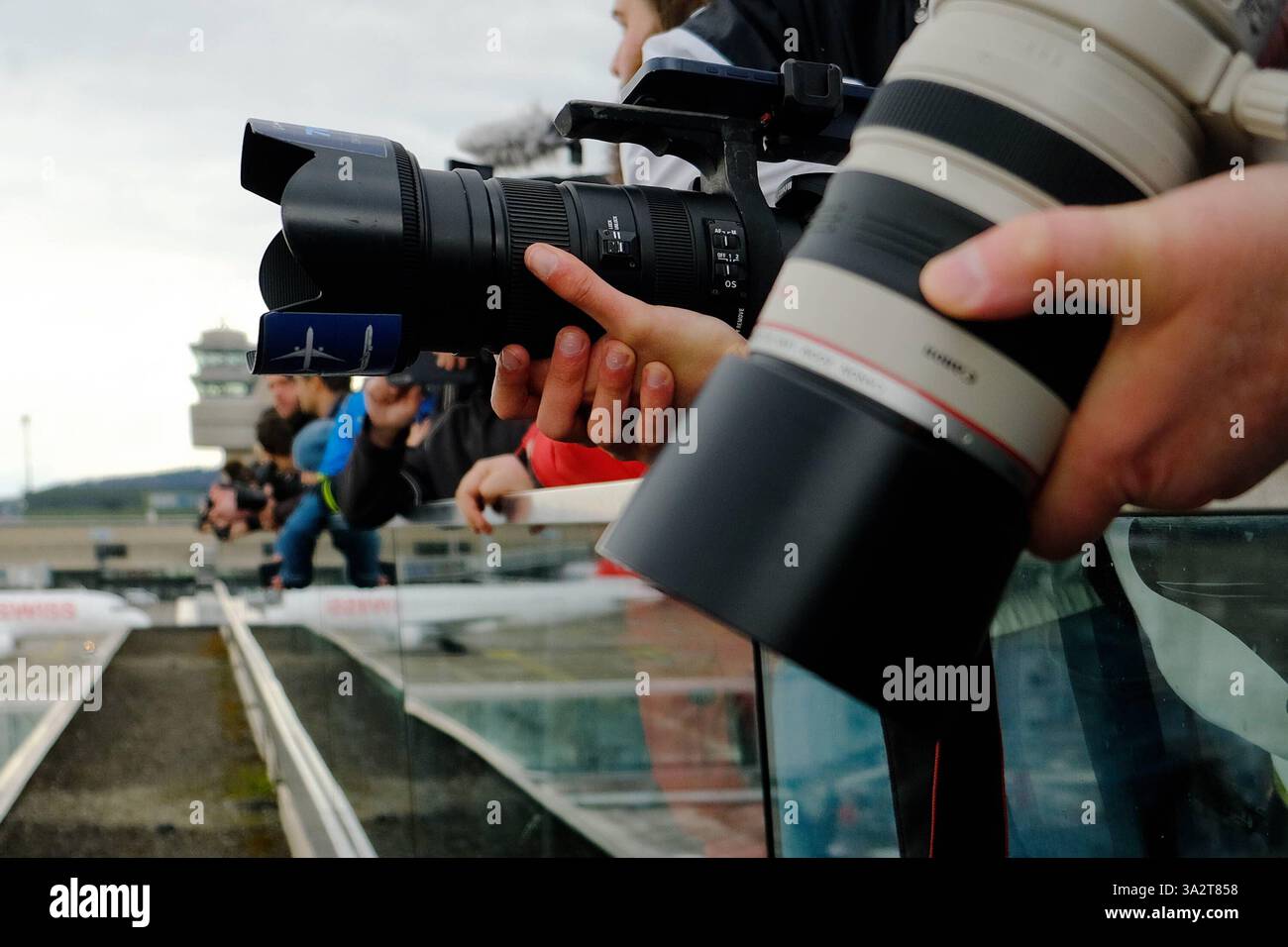 Activities at Zurich Airport - Spotters waiting the A350 Edelweiss HB ...