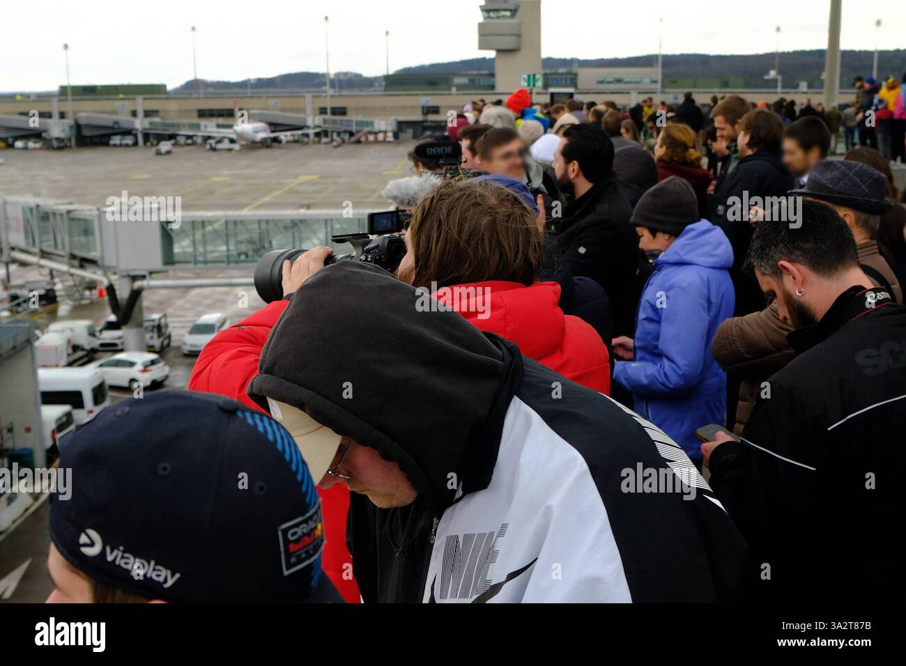 Activities at Zurich Airport - Spotters waiting the A350 Edelweiss HB ...