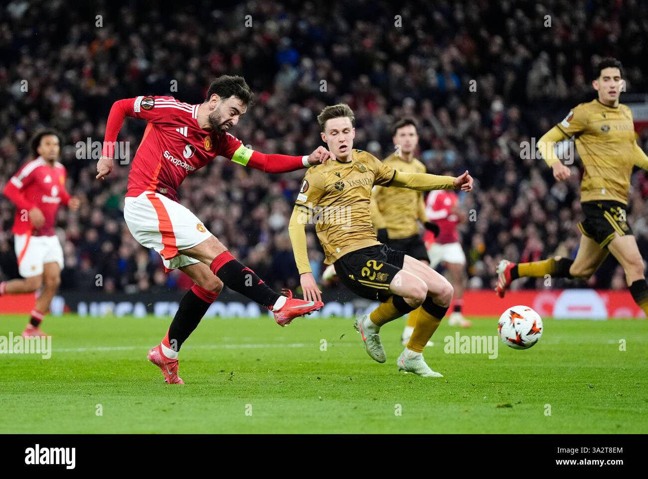 Manchester United's Bruno Fernandes scores their side's third goal of ...