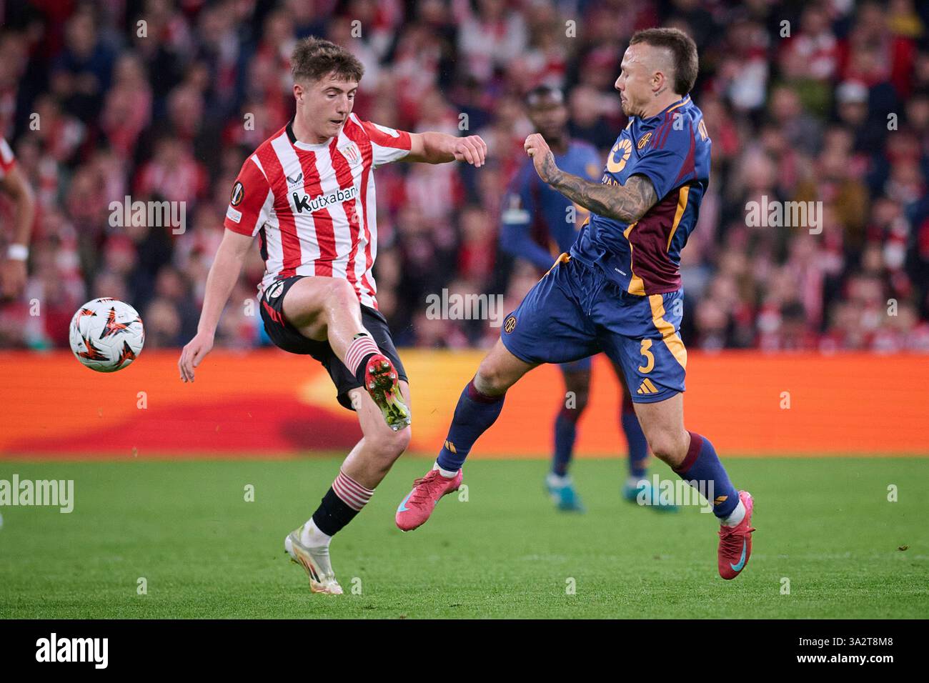Bilbao, Spain. 13th Mar, 2025. Athletic de Bilbao's Mikel Jauregizar (l ...