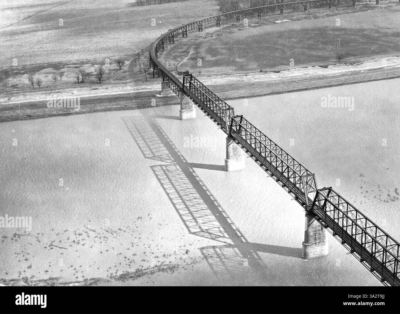 Aerial view of Railroad Bridge over Ohio River in Cairo, Illinois circa ...