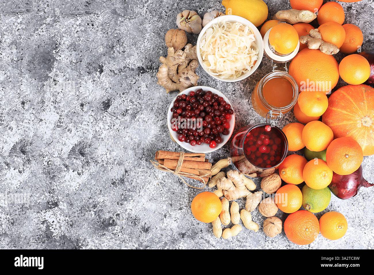 Healthy natural food for the flu and colds. A selection of fresh fruits ...