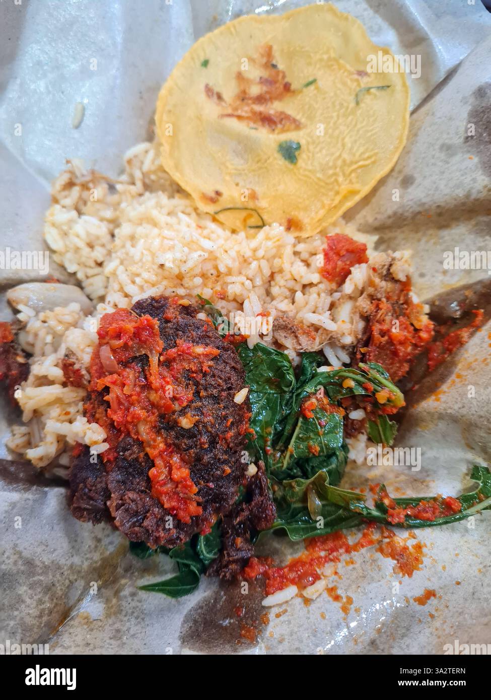 Indonesian Nasi Padang food from West Sumatra with plain rice with ...