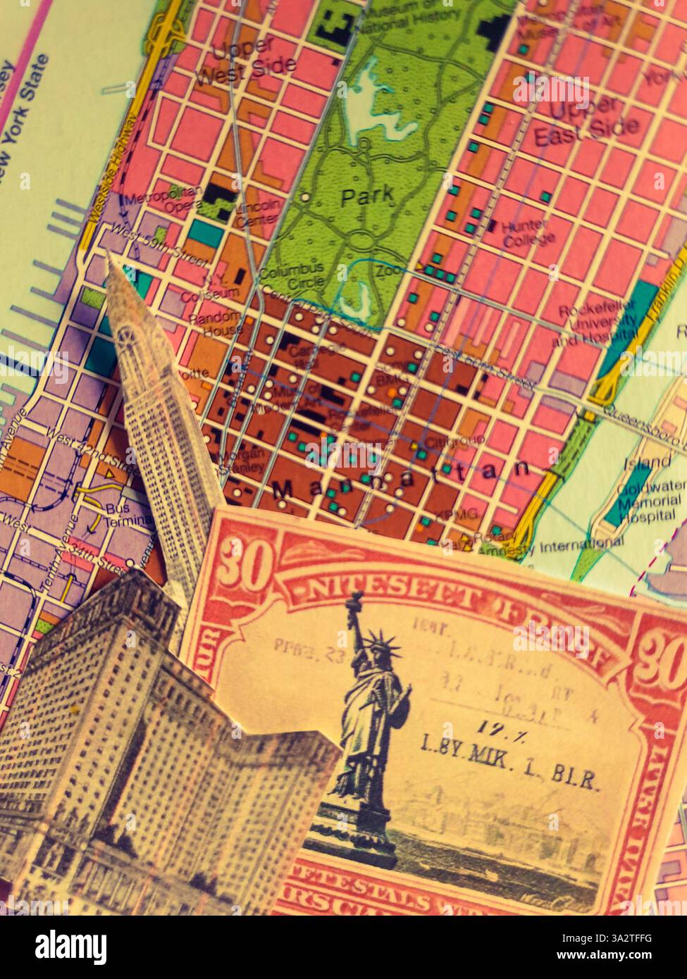 Conceptual collage art of travelling to New York Stock Photo - Alamy