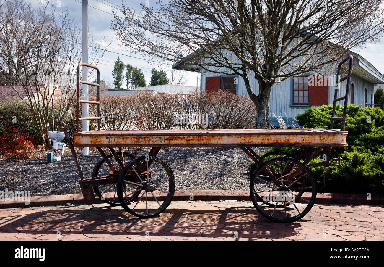 Kernersville, North Carolina, USA--8 March 2025: Antique tugger train ...