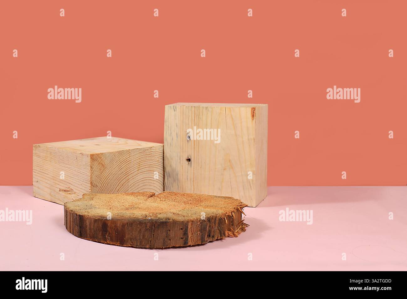 Abstract background with natural wood podiums, empty showcase for ...