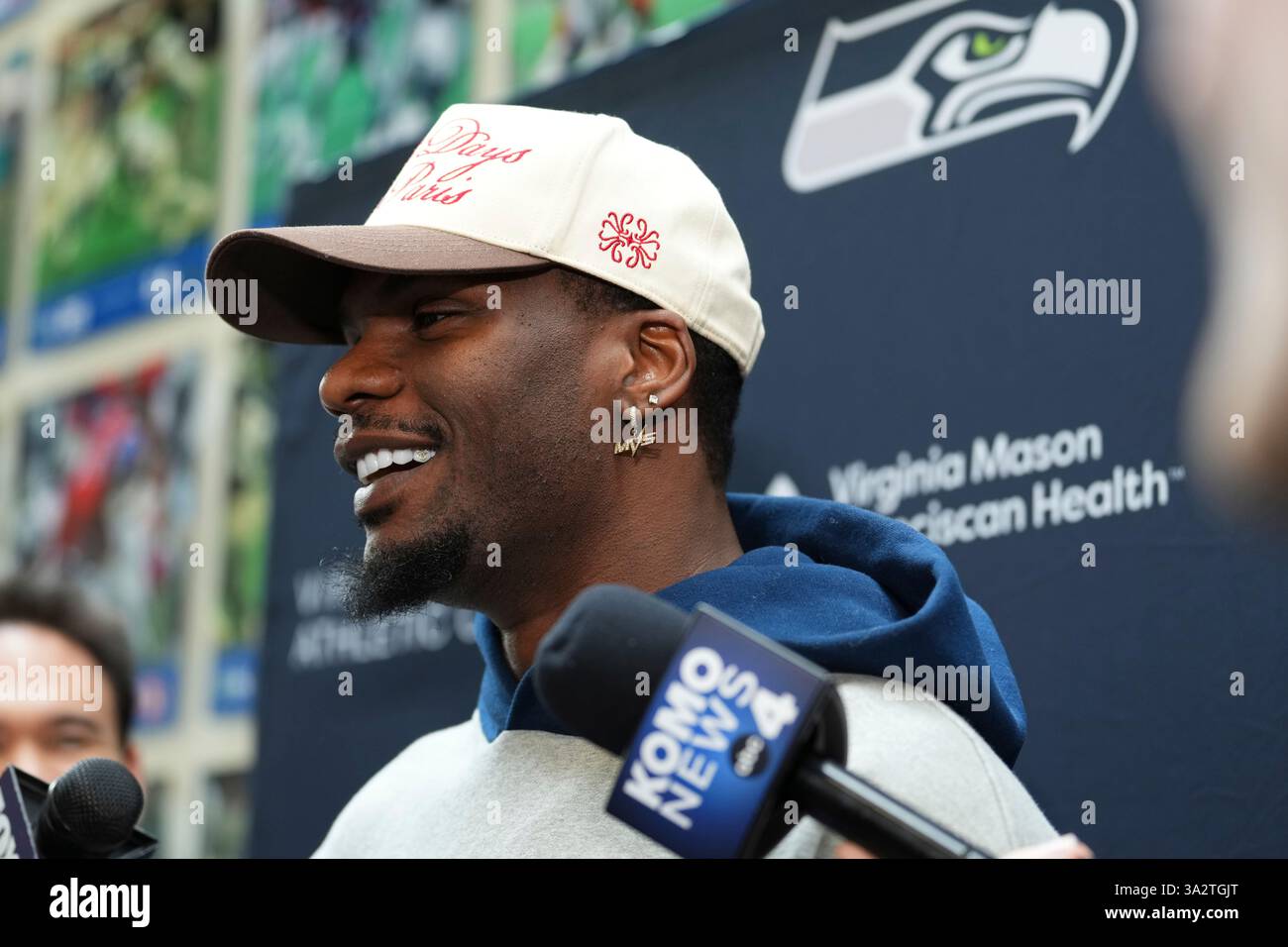 Seattle Seahawks wide receiver Marquez Valdes-Scantling speaks to the ...