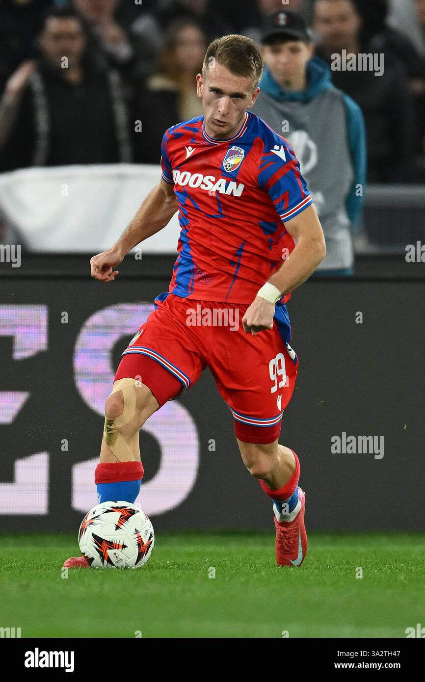 Amar Memić of F.C. Viktoria Plzeň is in action during the 2024/25 UEFA ...