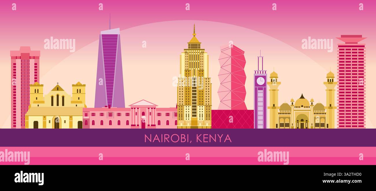 Sunset Skyline panorama of city of Nairobi, Kenya - vector illustration ...