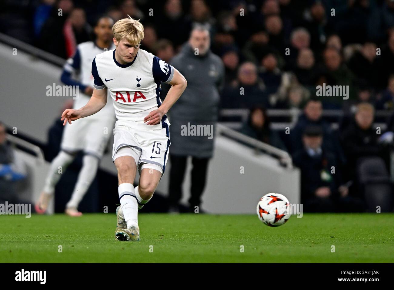 London UK 13th March 2025. Lucas Bergvall (Spurs) during the Tottenham ...