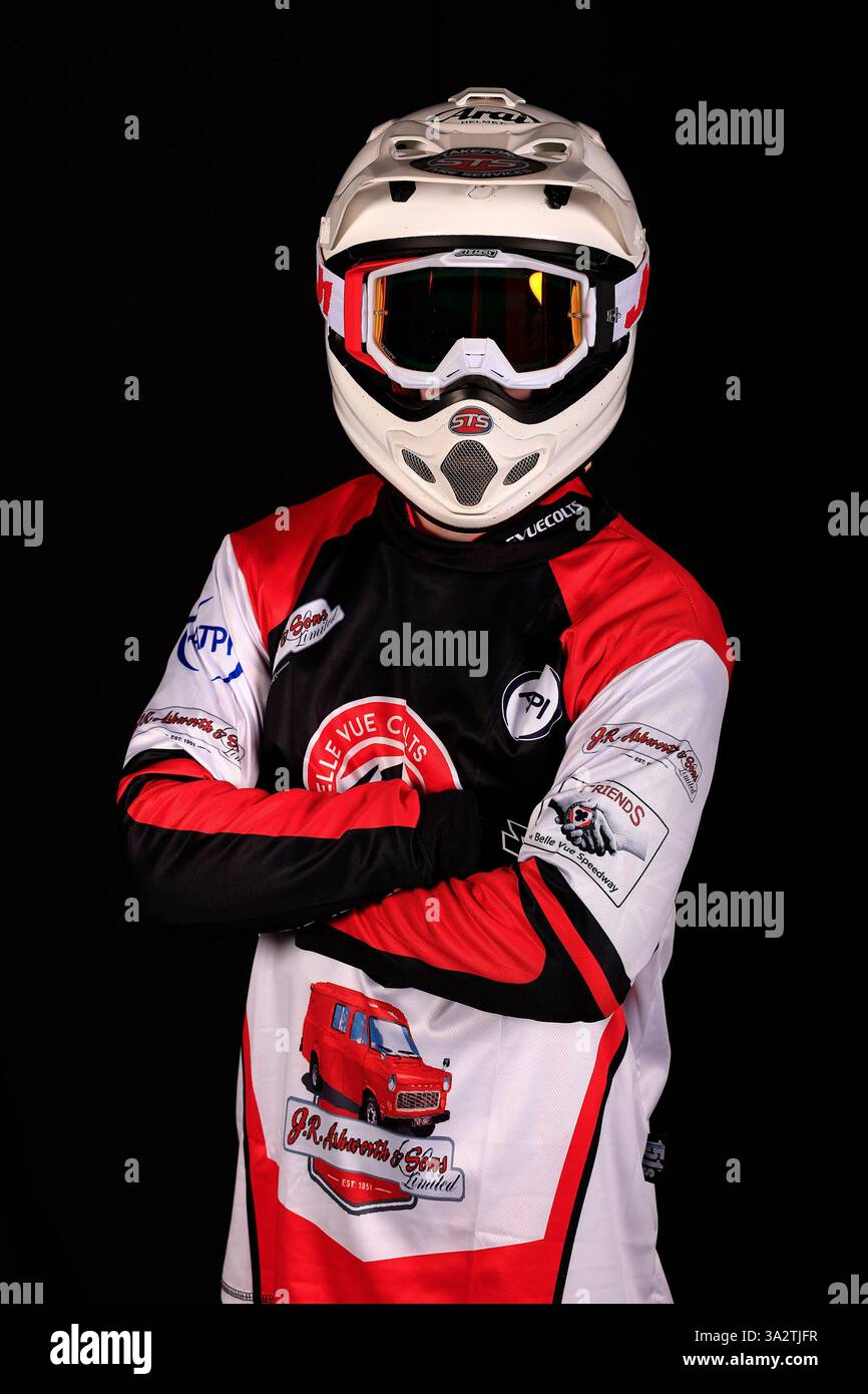Manchester, UK. 12th Mar, 2025. Belle Vue Aces Press Day 2025 - Jack ...