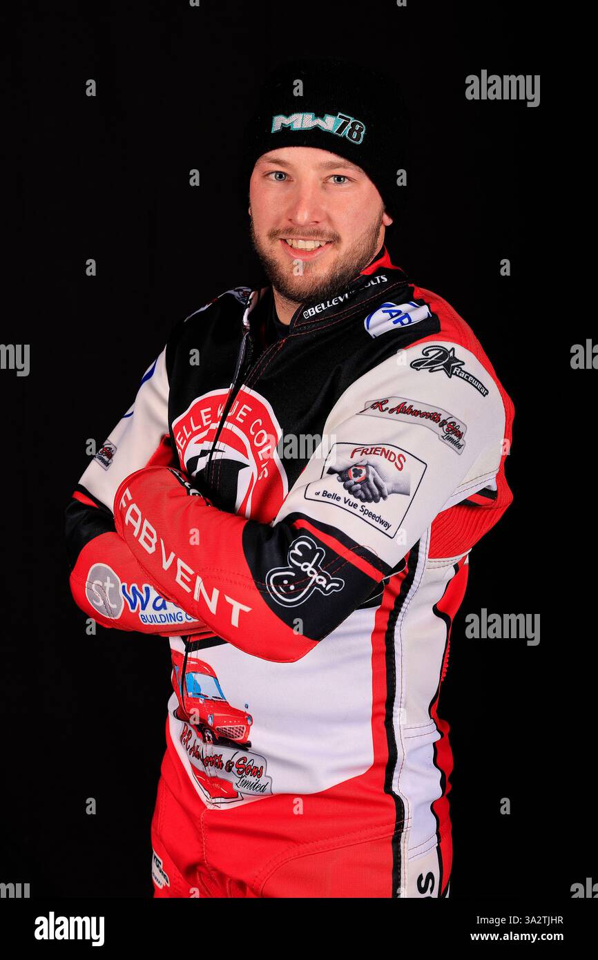Manchester, UK. 12th Mar, 2025. Belle Vue Aces Press Day 2025 - Mason ...