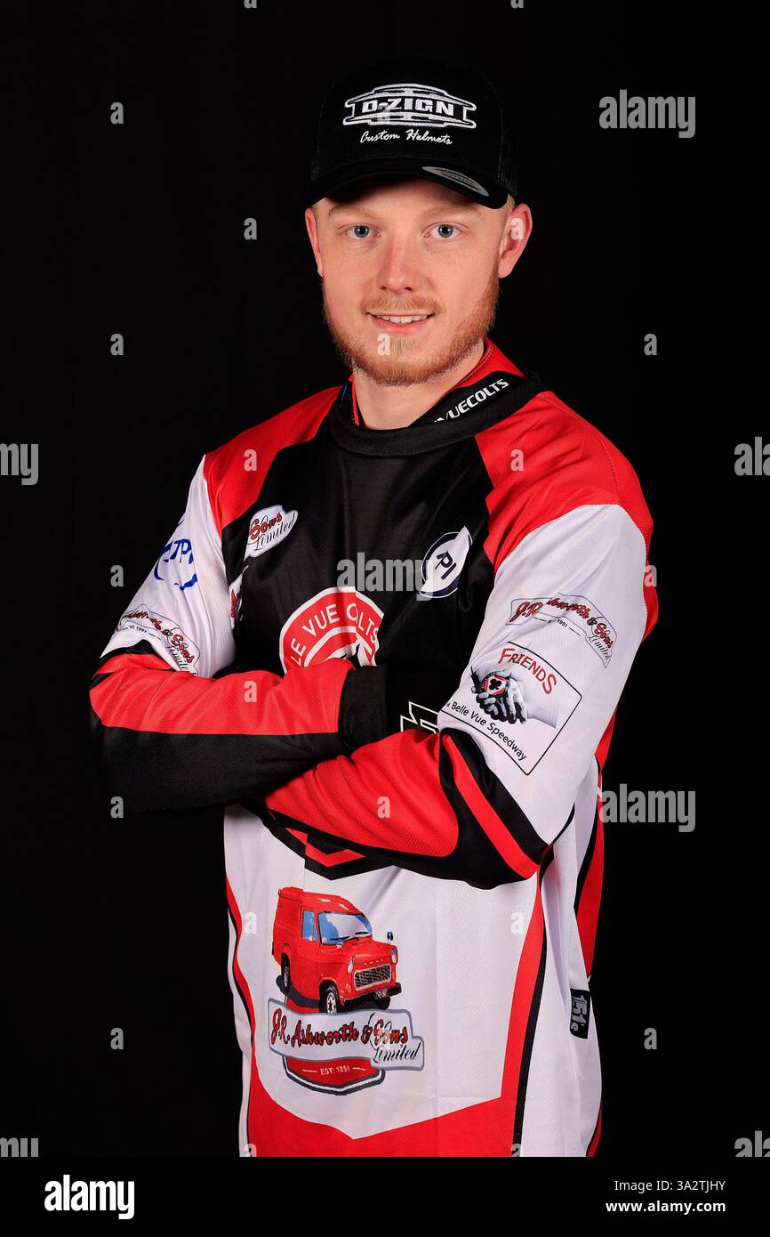 Manchester, UK. 12th Mar, 2025. Belle Vue Aces Press Day 2025 - Jack ...
