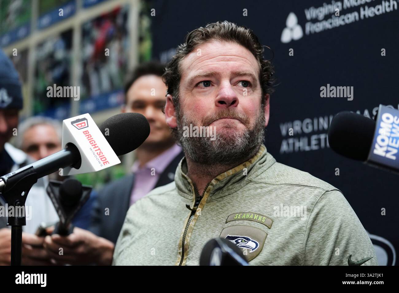 Seattle Seahawks general manager John Schneider speaks to the media ...