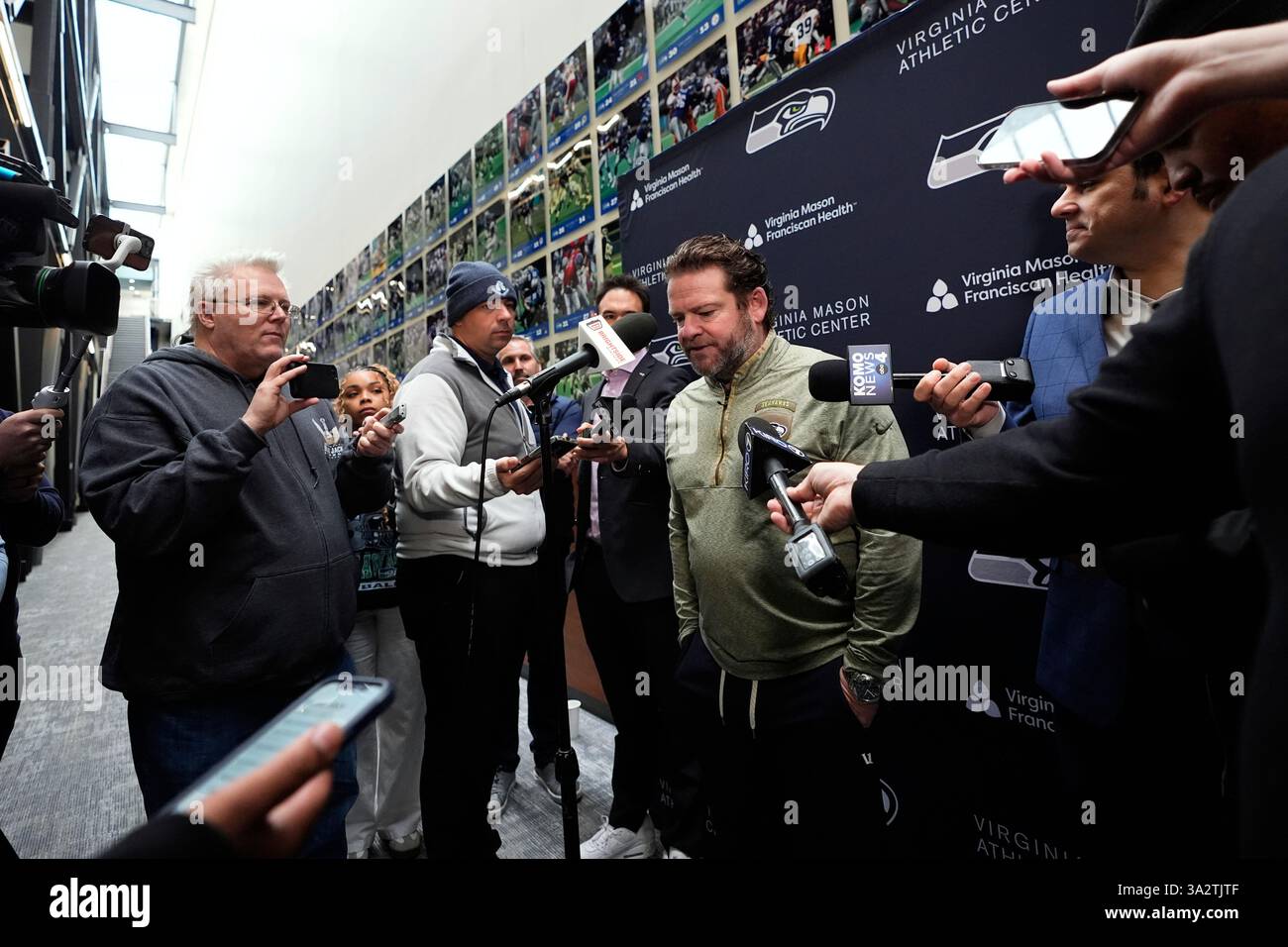 Seattle Seahawks general manager John Schneider speaks to the media ...