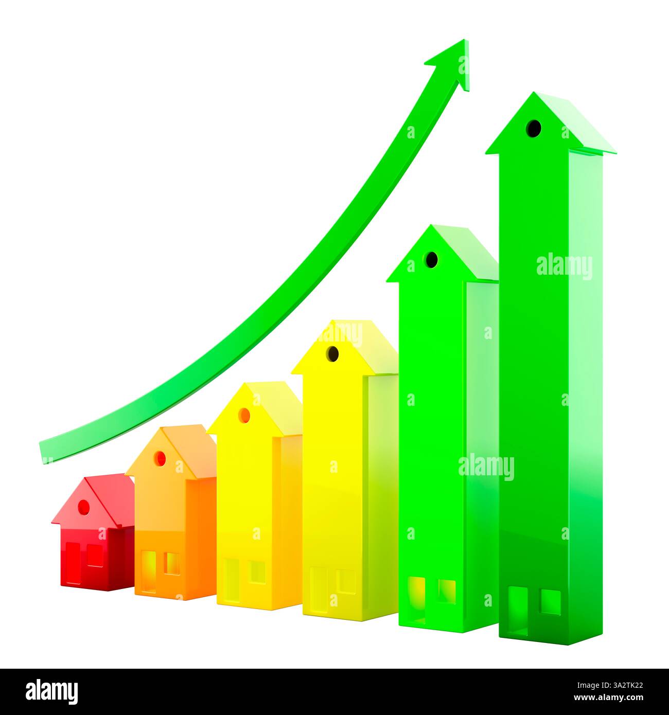 House price growth. 3D rendering isolated on white background Stock ...