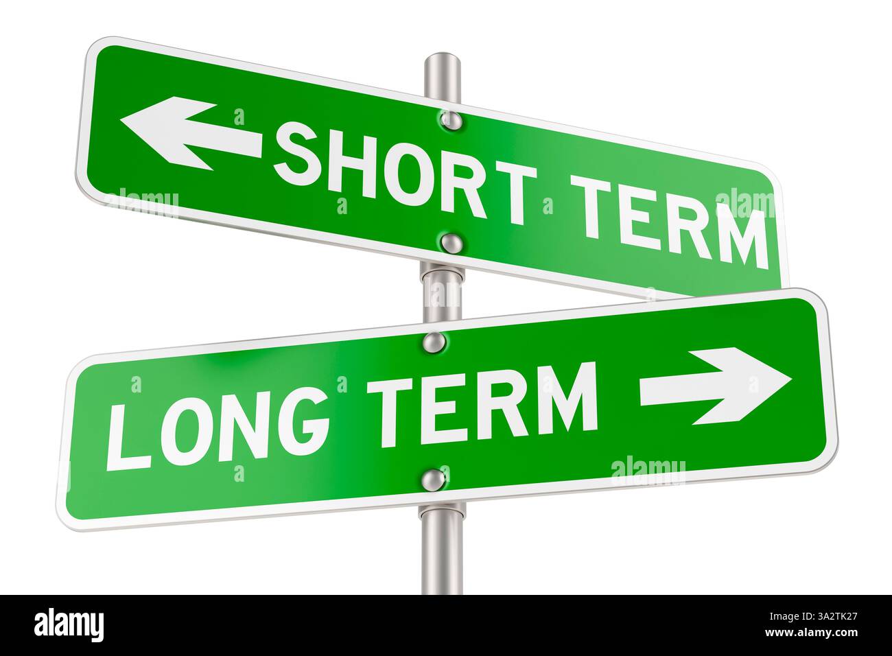 Short Term or Long Term directions. Opposite traffic sign, 3D rendering ...