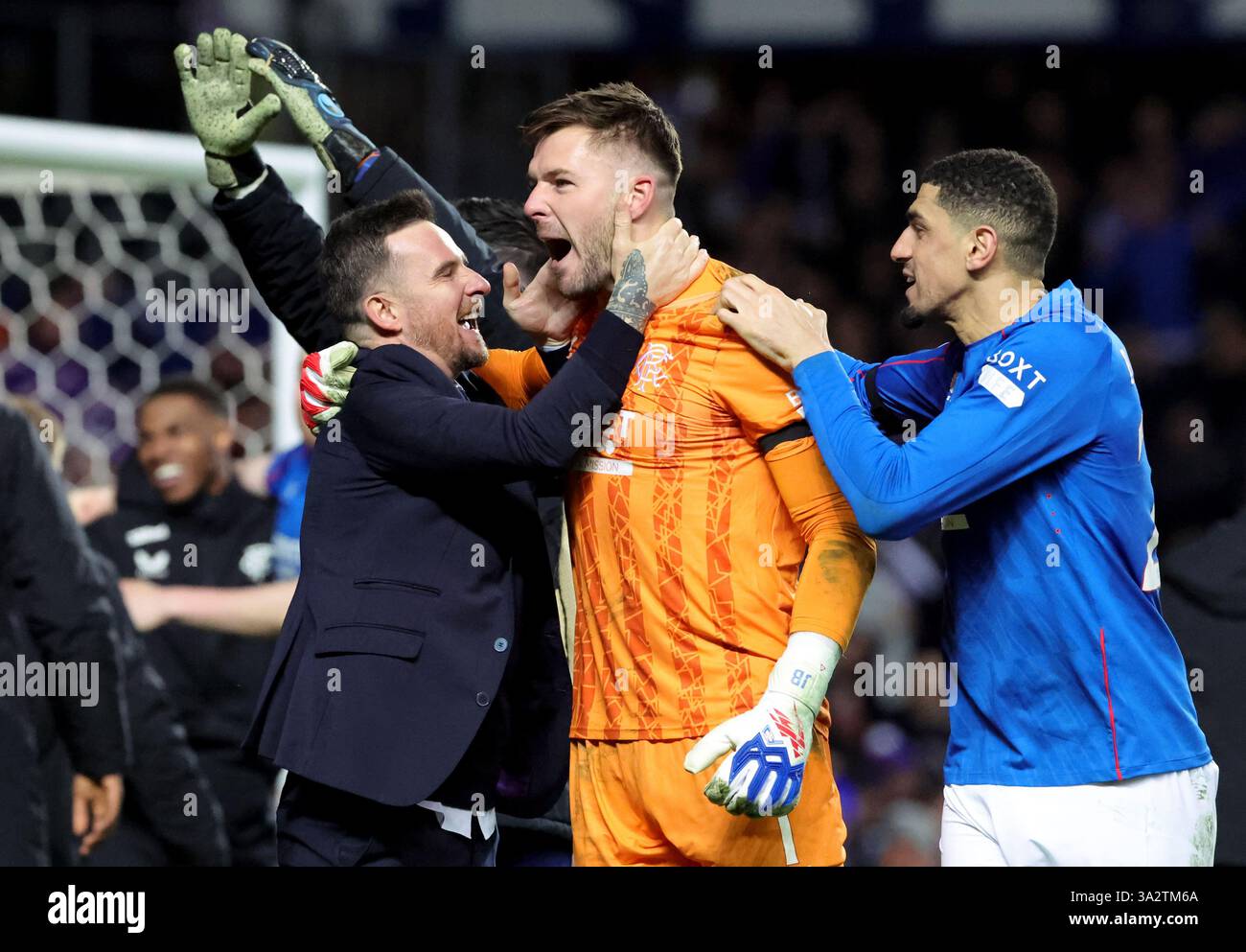 Rangers interim head coach Barry Ferguson (left) congratulates ...