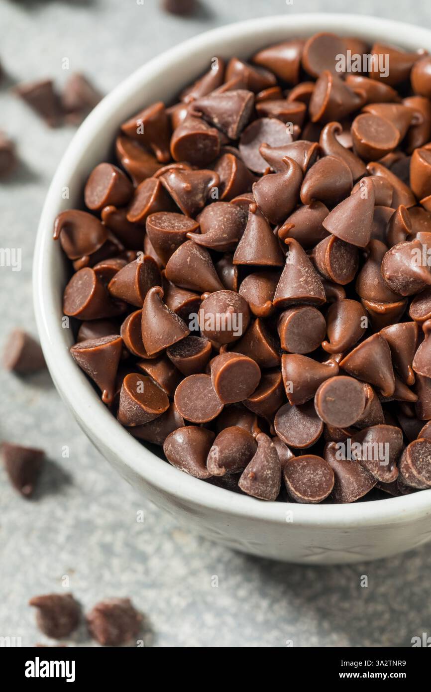Organic Raw Mini Chocolate Chips in a Bowl Stock Photo - Alamy
