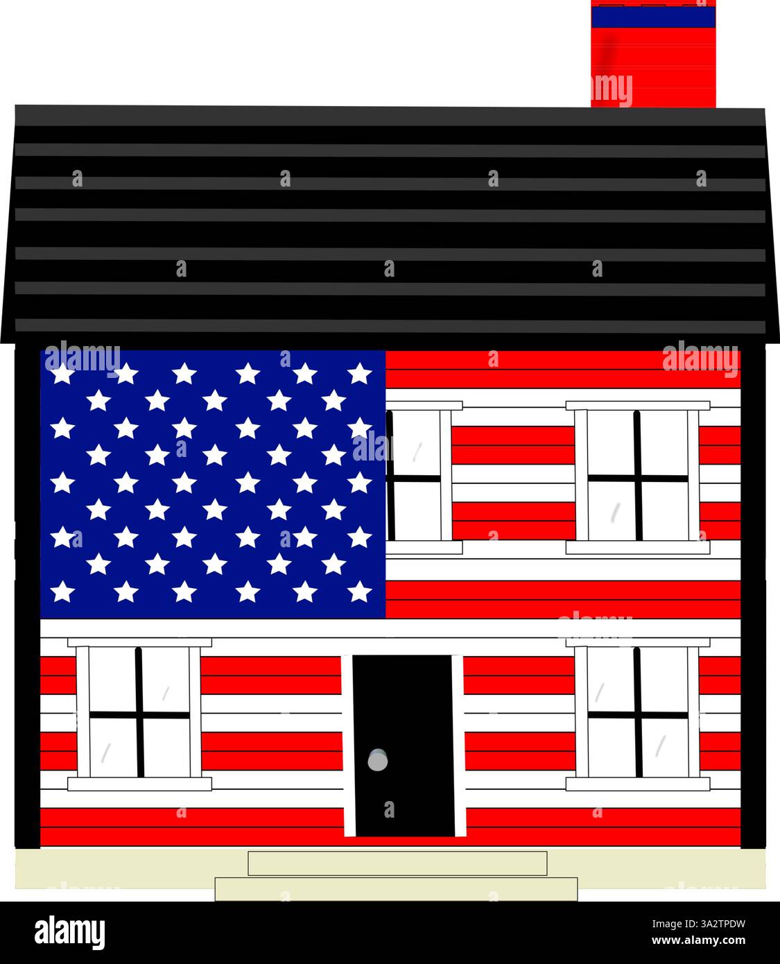 New England Colonial House sided red, white, and blue USA American flag ...