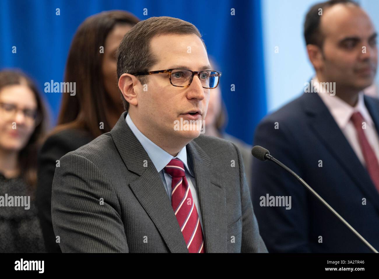 New York, NY, March 13, 2025: Assemblymember Micah Lasher speaks as New ...