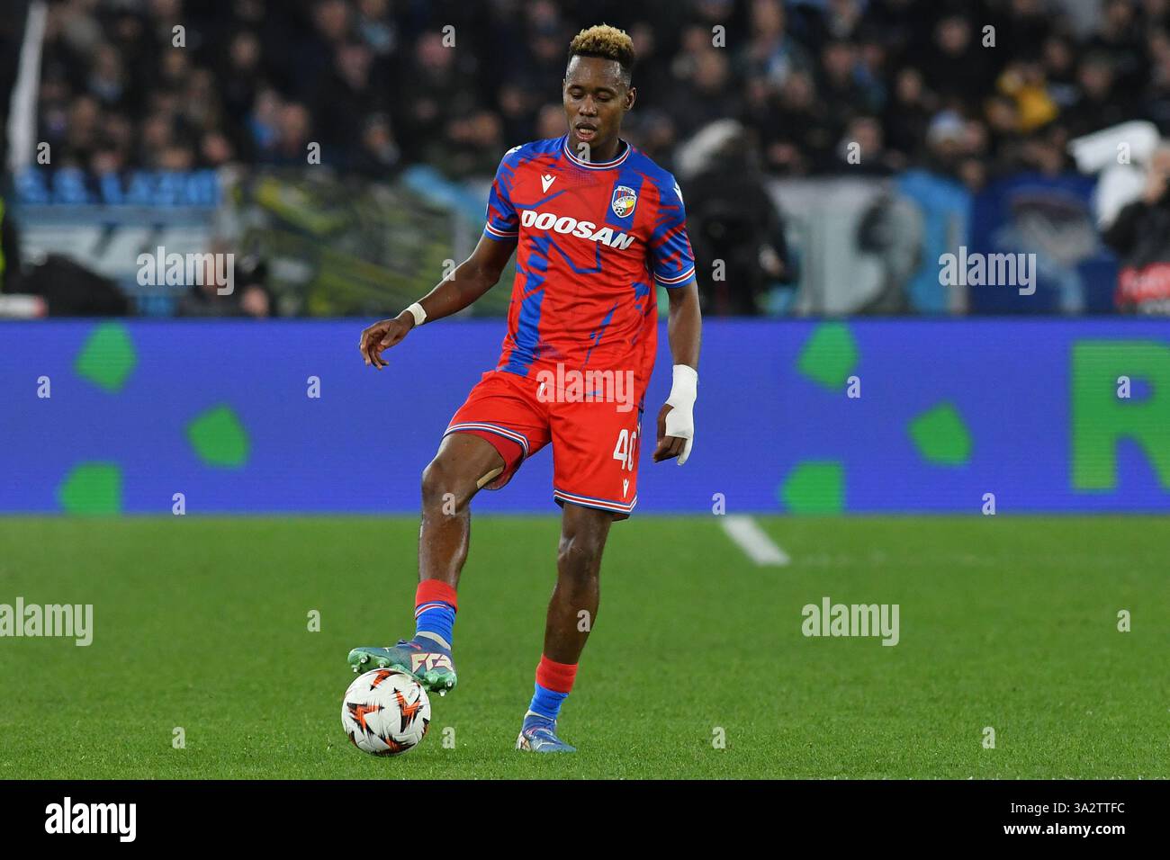 Rome, Lazio. 13th Mar, 2025. Sampson Dweh of Viktoria Plzen during the ...