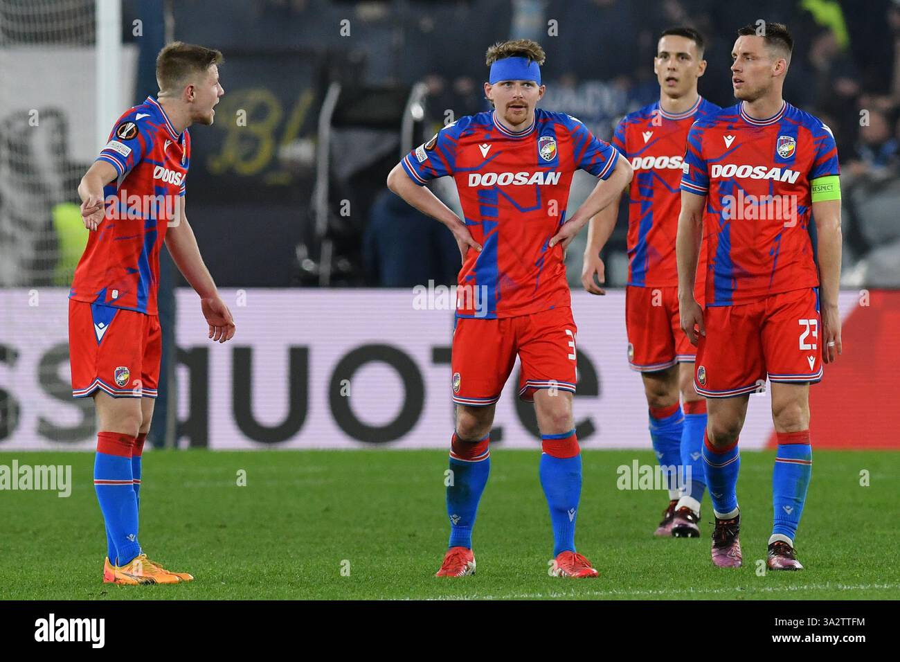 Rome, Lazio. 13th Mar, 2025. Viktoria Plzen player's show their ...
