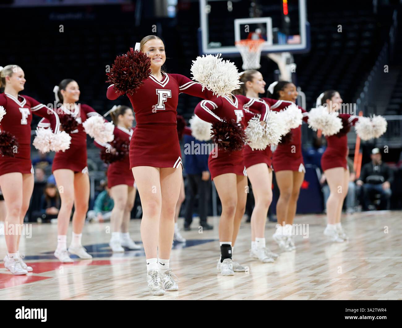 March 13, 2025: Fordham cheerleaders perform for the crowd during an ...