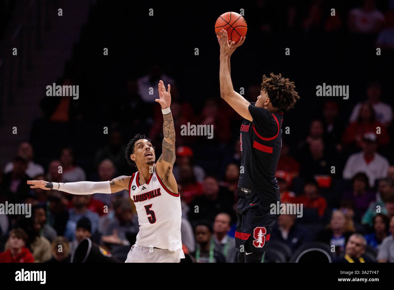 March 13, 2025: Stanford Cardinal guard Oziyah Sellers (4) shoots on ...