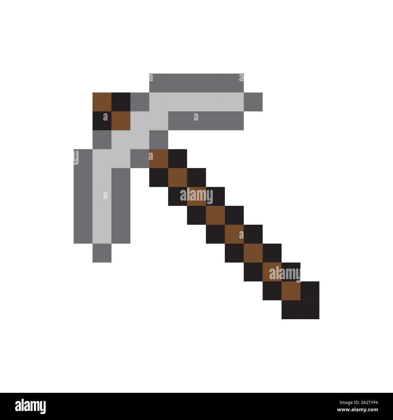 Pixel pickaxe icon. Mining tool symbol. Gray brown handle. Vector ...