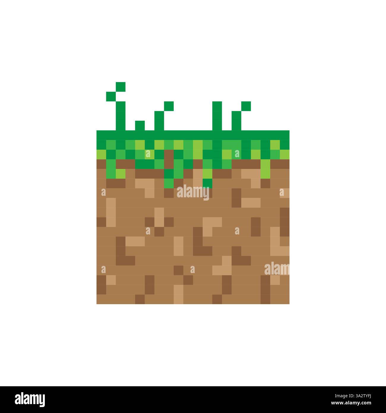 Pixel grass block. Soil texture vector. Game style illustration. Green ...