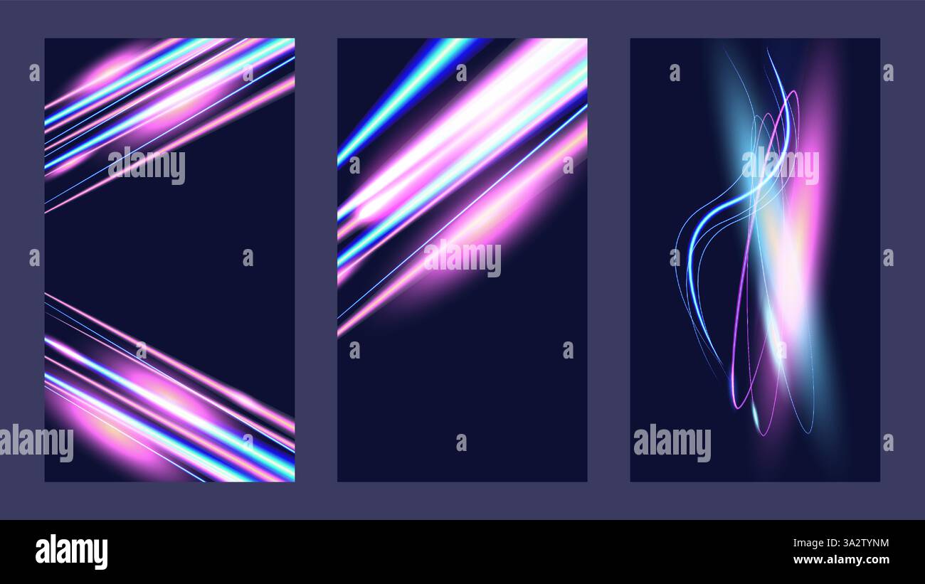 Motion lighting effects. Speed light set poster. Abstract light trails ...