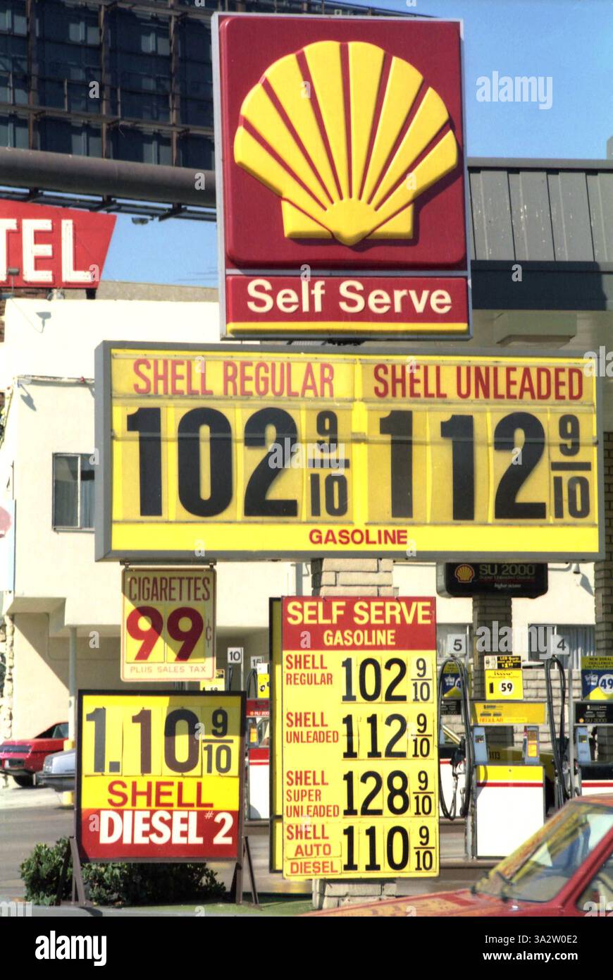 Gas price signs in California, USA, approx. 1990 Stock Photo - Alamy