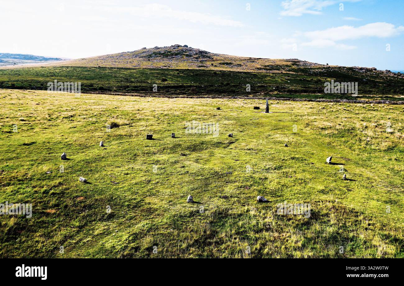 Merrivale prehistoric ritual site. Dartmoor, England. S W over the ...