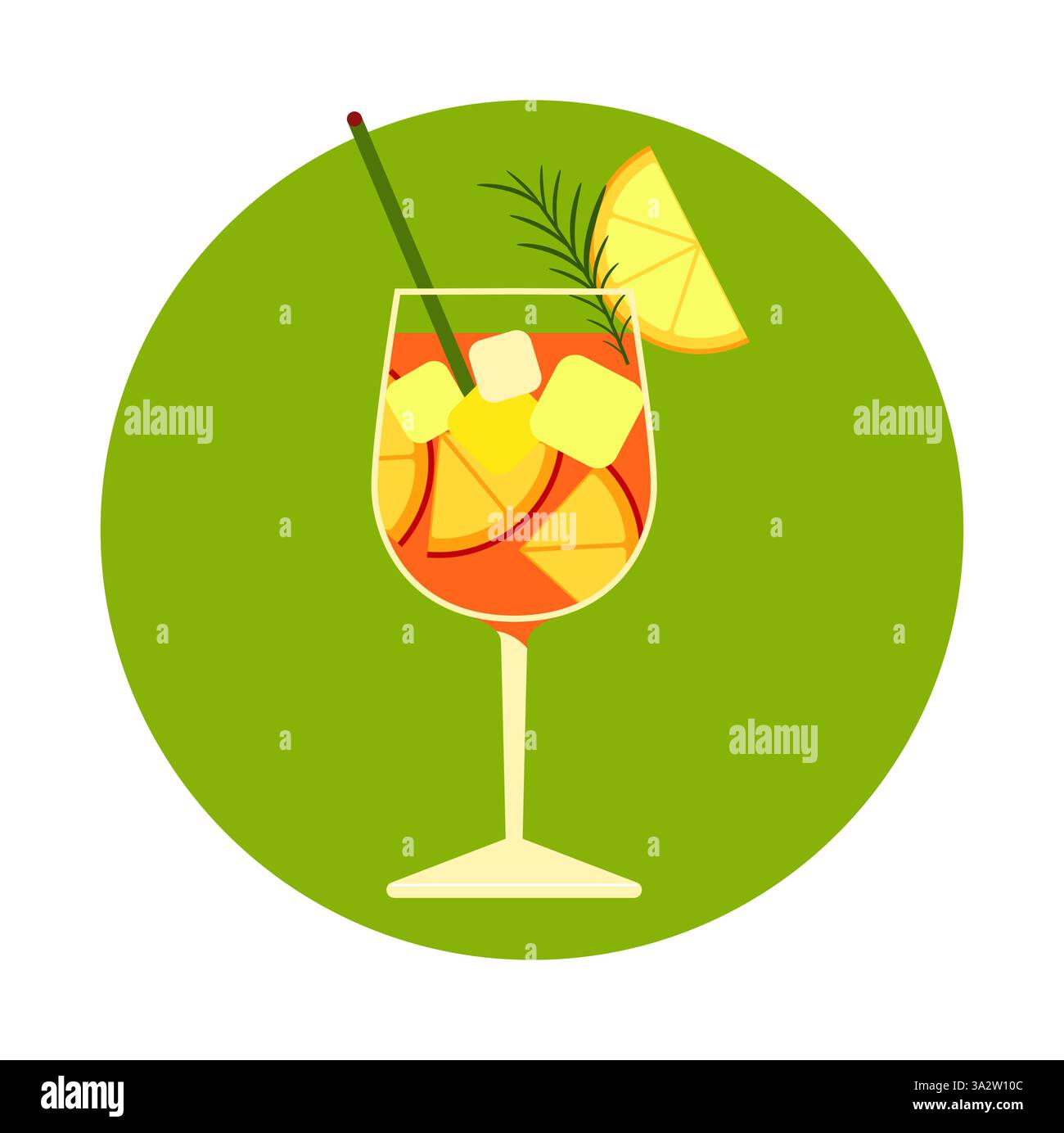 A vector illustration of a spritz cocktail in a glass, in a minimalist ...