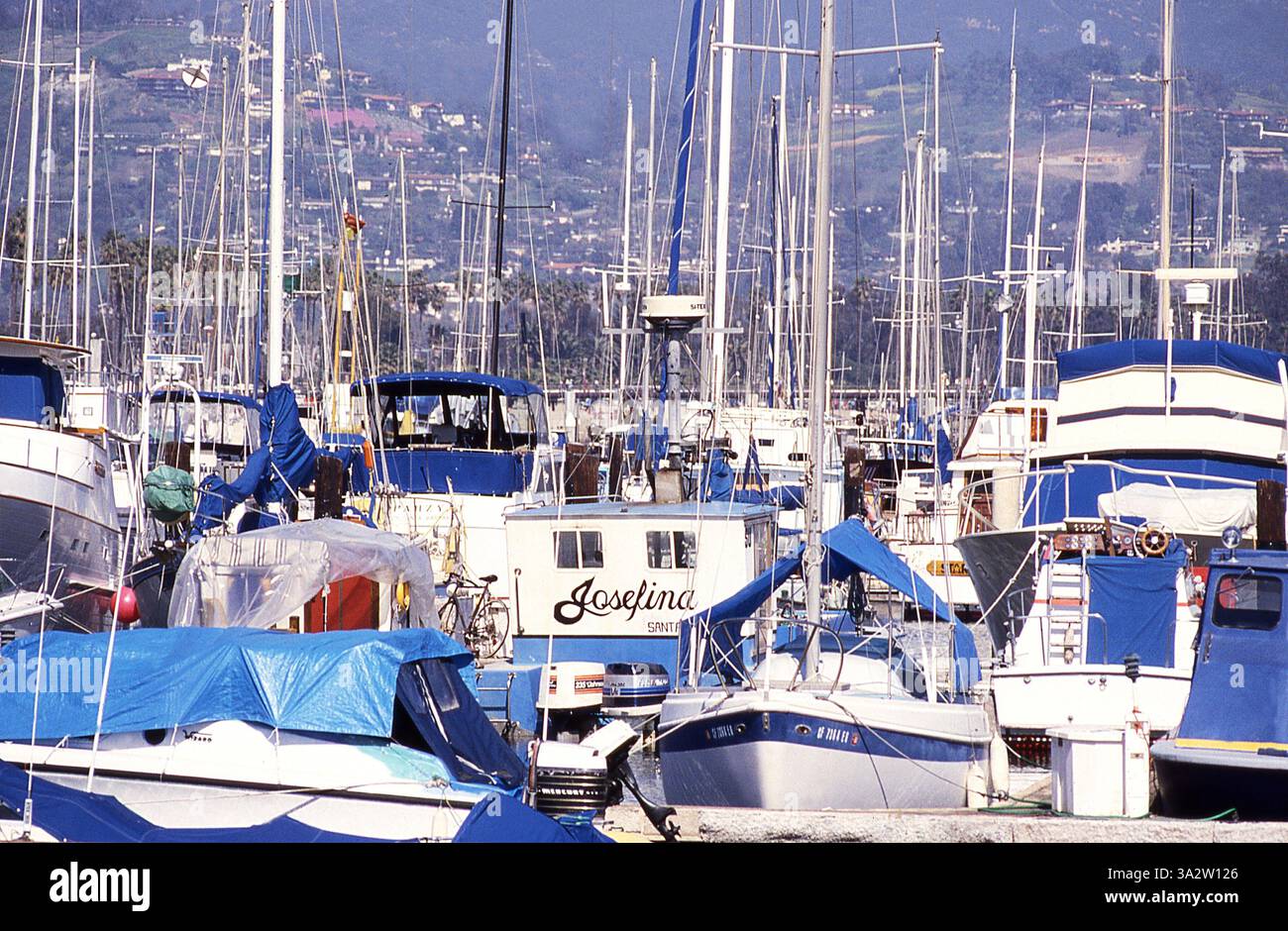 Boats docked in a marina in California, USA, approx. 1990 Stock Photo ...