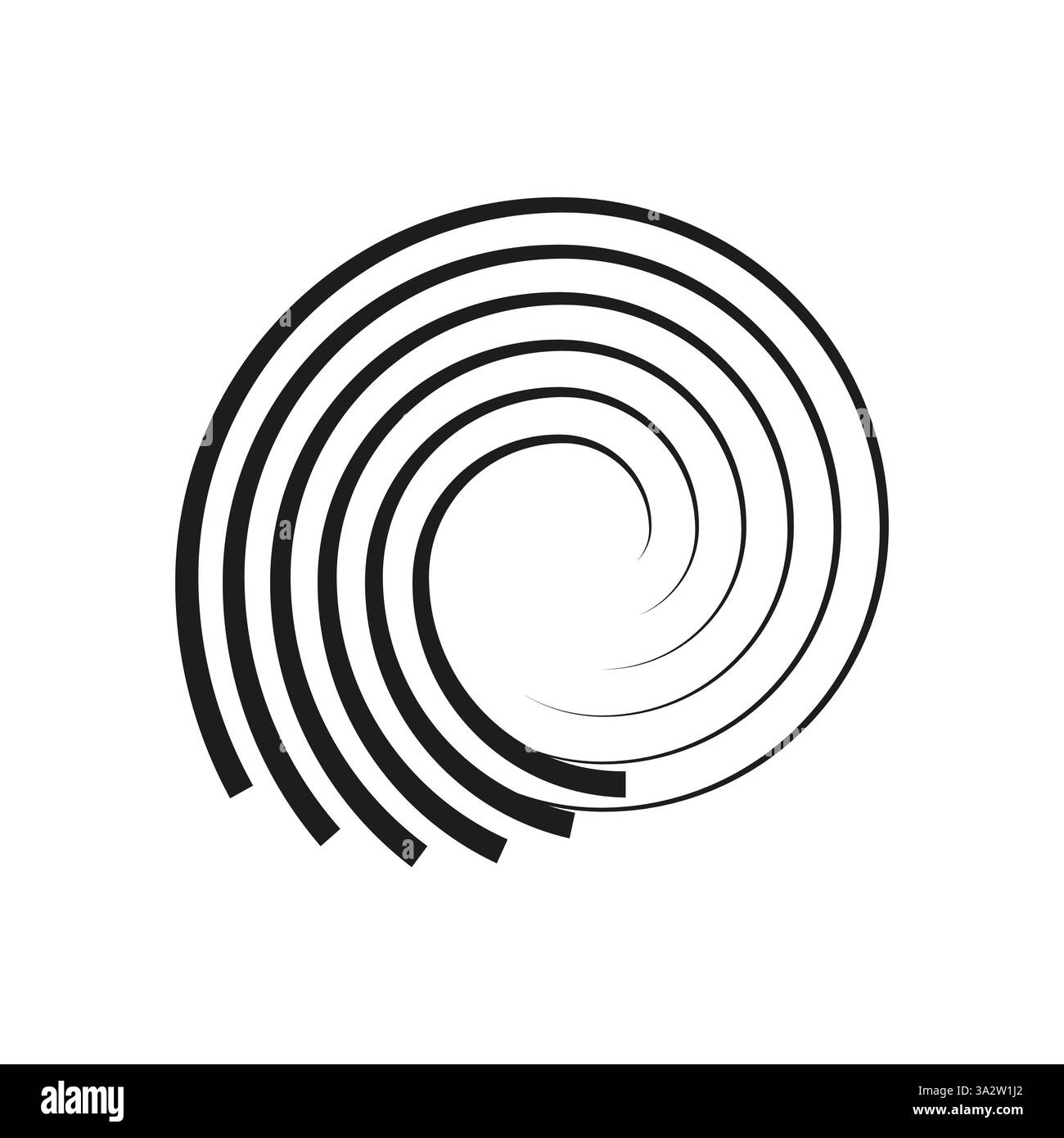 Curved spiral icon. Optical vortex illusion. Black abstract shape ...