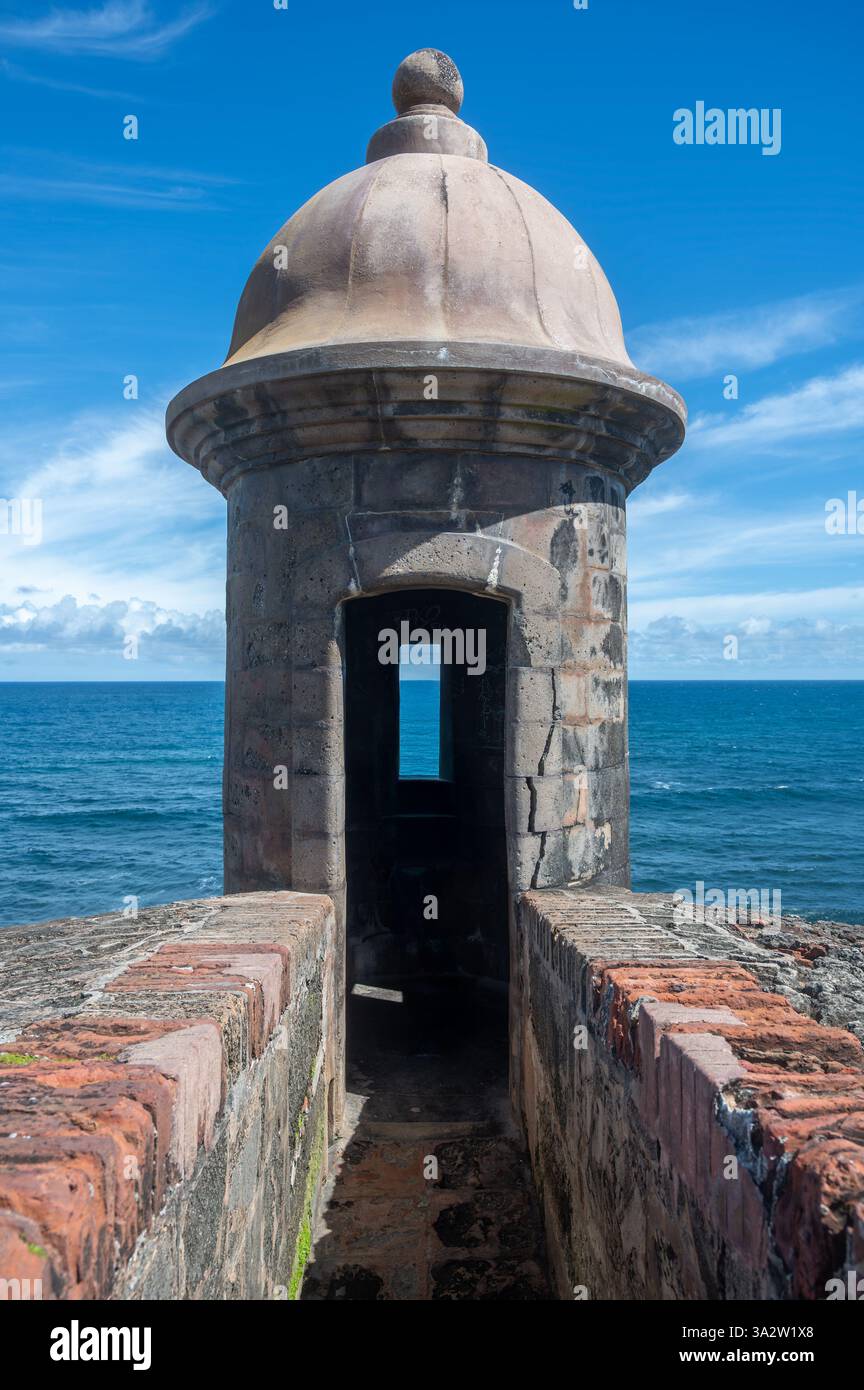 Historic garita watchtower overlooking the ocean in Old San Juan ...