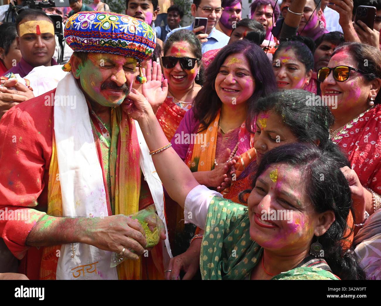 NEW DELHI, INDIA - MARCH 13: BJP MP Manoj Tiwari celebrates Holi along ...
