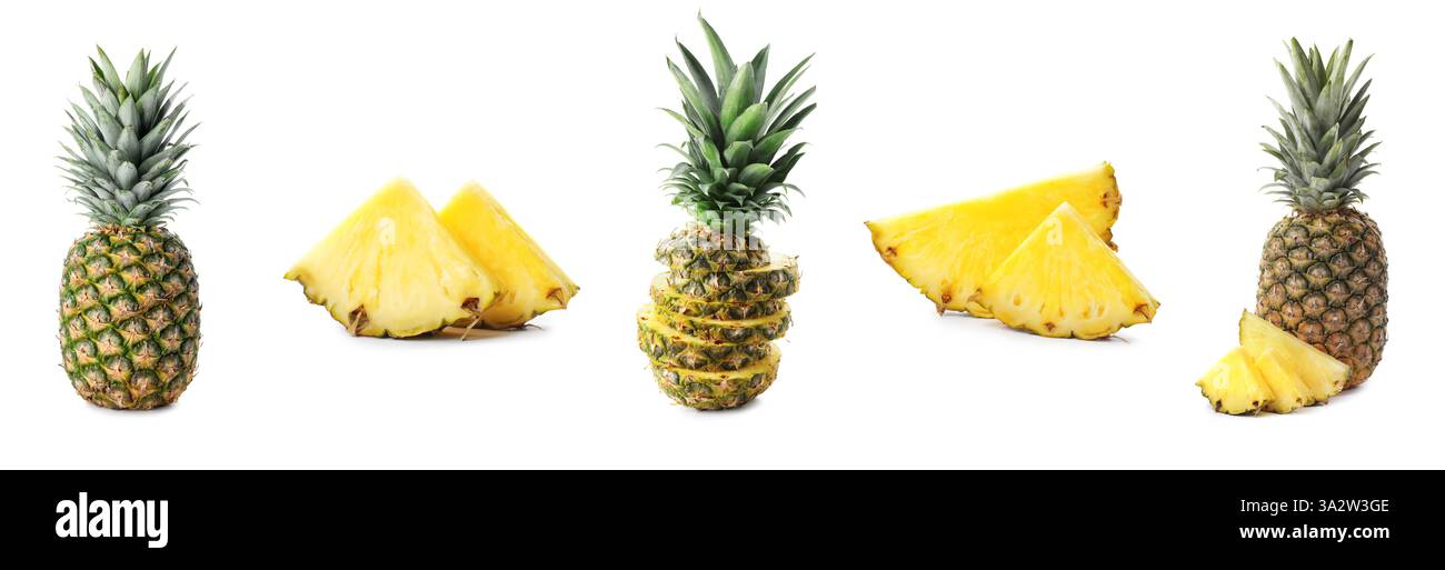 Fresh tasty pineapples isolated on white, set Stock Photo - Alamy