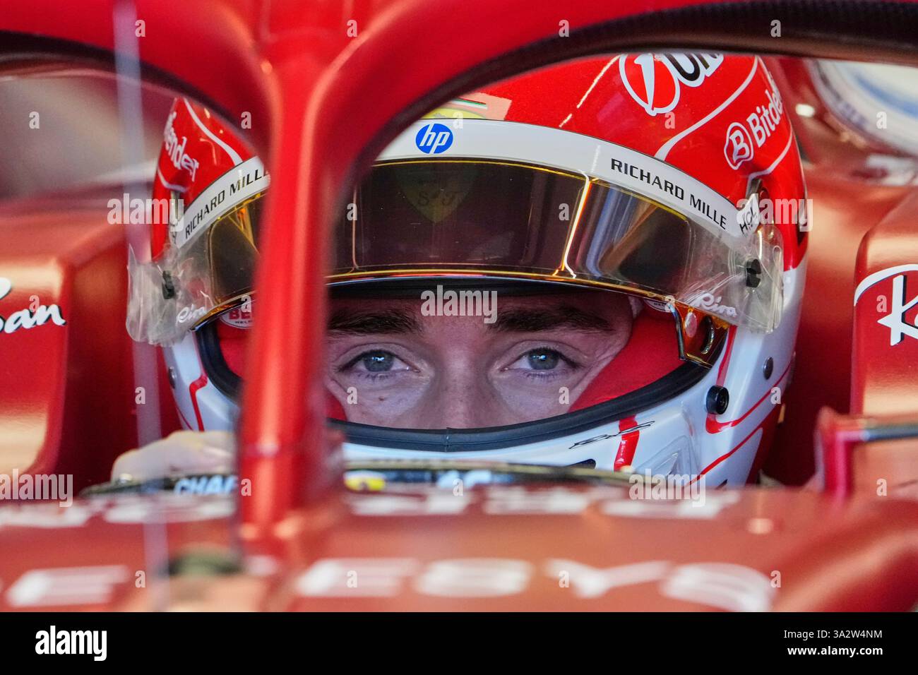 Ferrari driver Charles Leclerc of Monaco waits in his car during the ...
