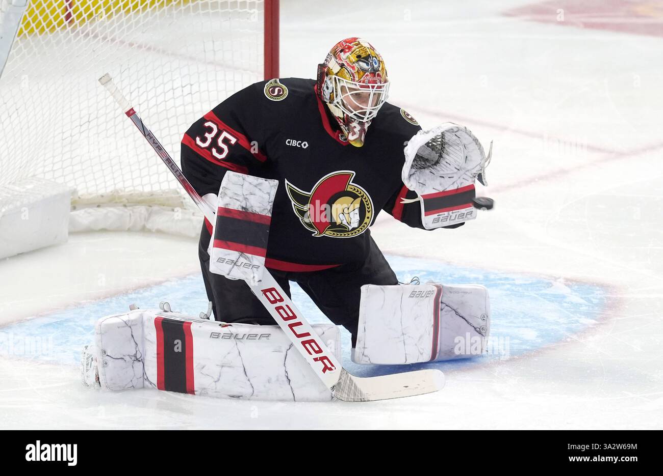 Ottawa Senators goaltender Linus Ullmark makes a save against the ...
